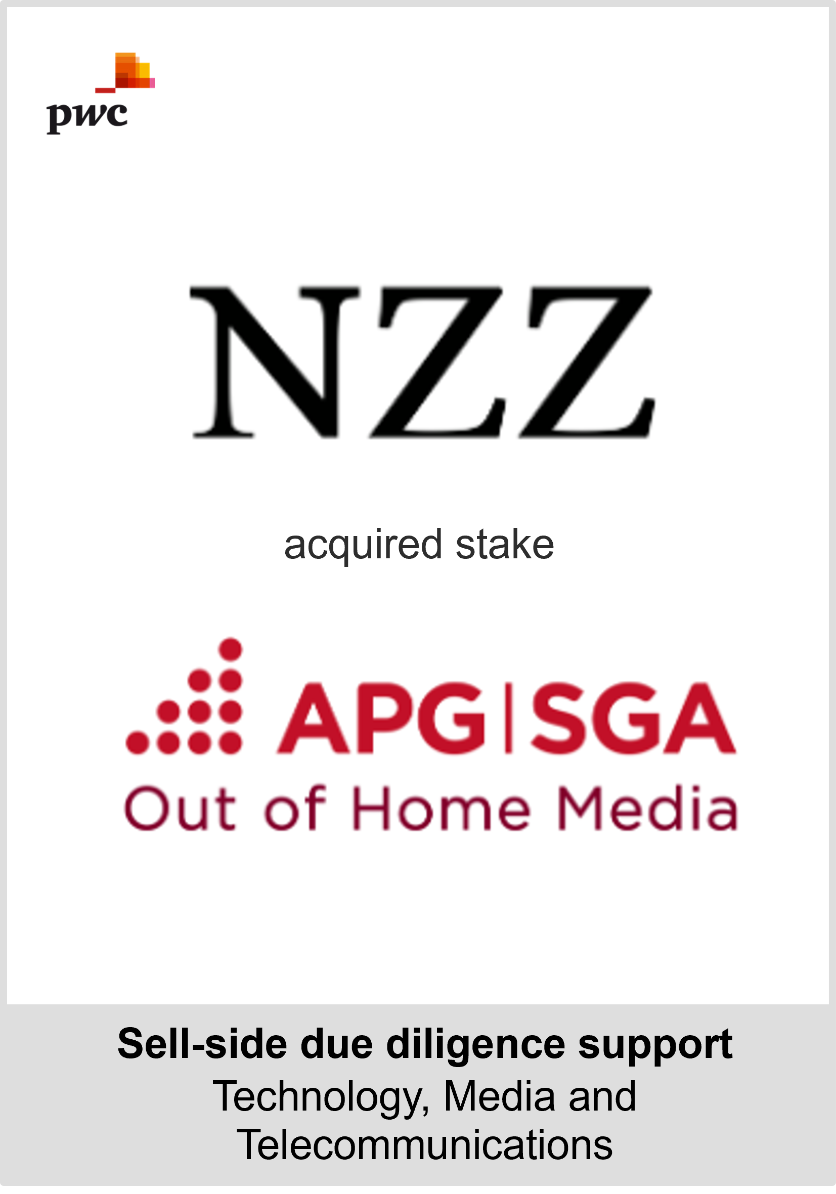 Successful Deals with PwC: NZZ acquires a stake in APG|SGA
